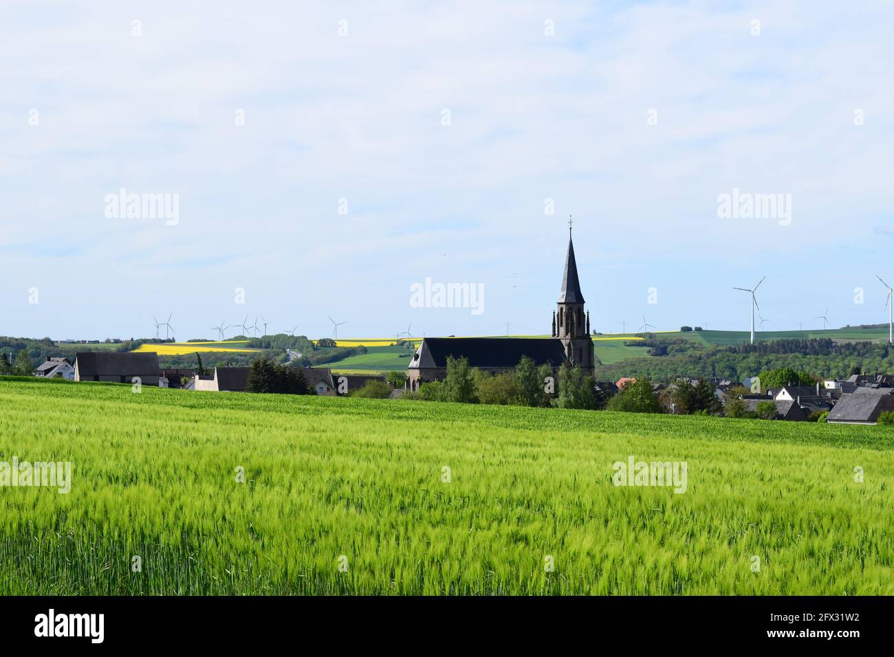 village Kehrig behind green grain fields Stock Photo - Alamy