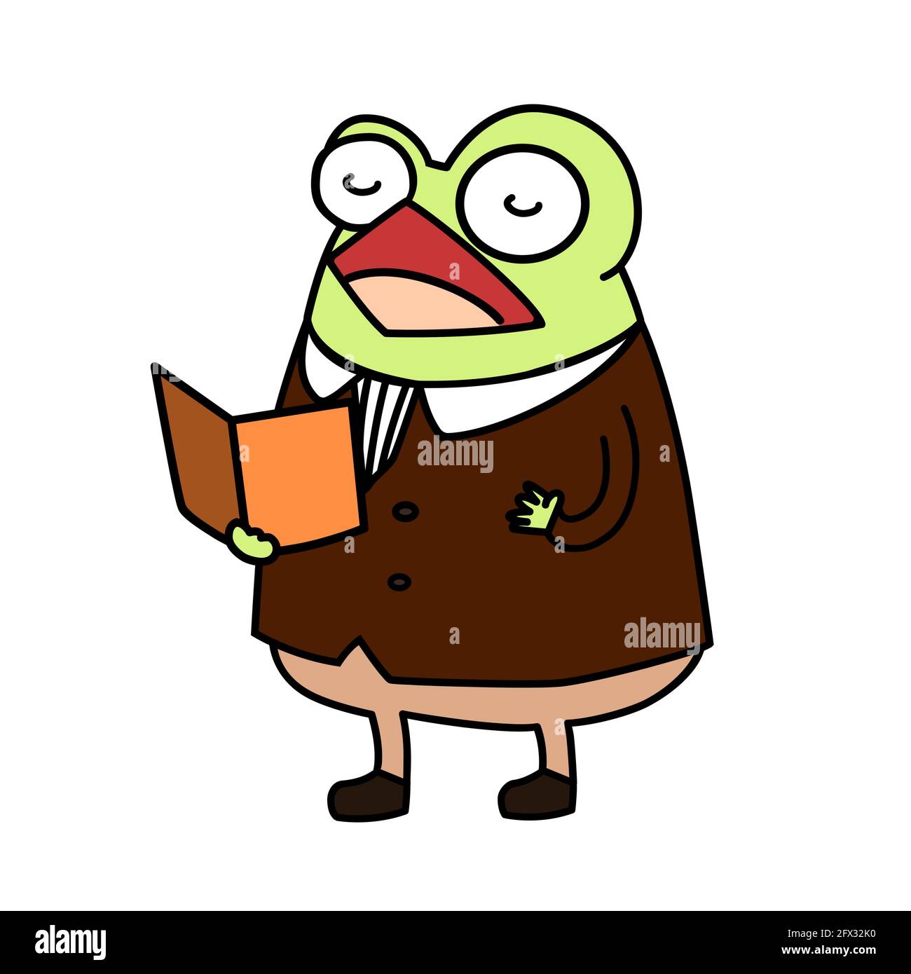 A green gentleman frog singing a song clip art cartoon with black ...