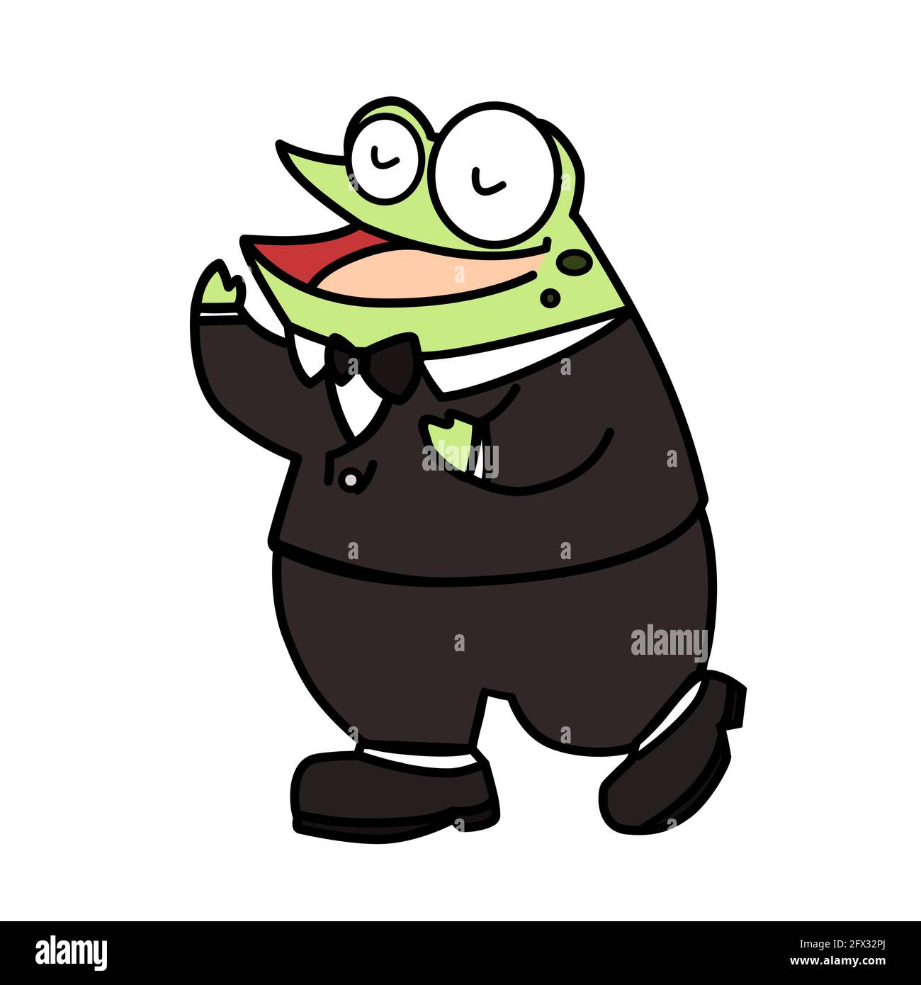 A green gentleman frog singing a song clip art cartoon with black ...