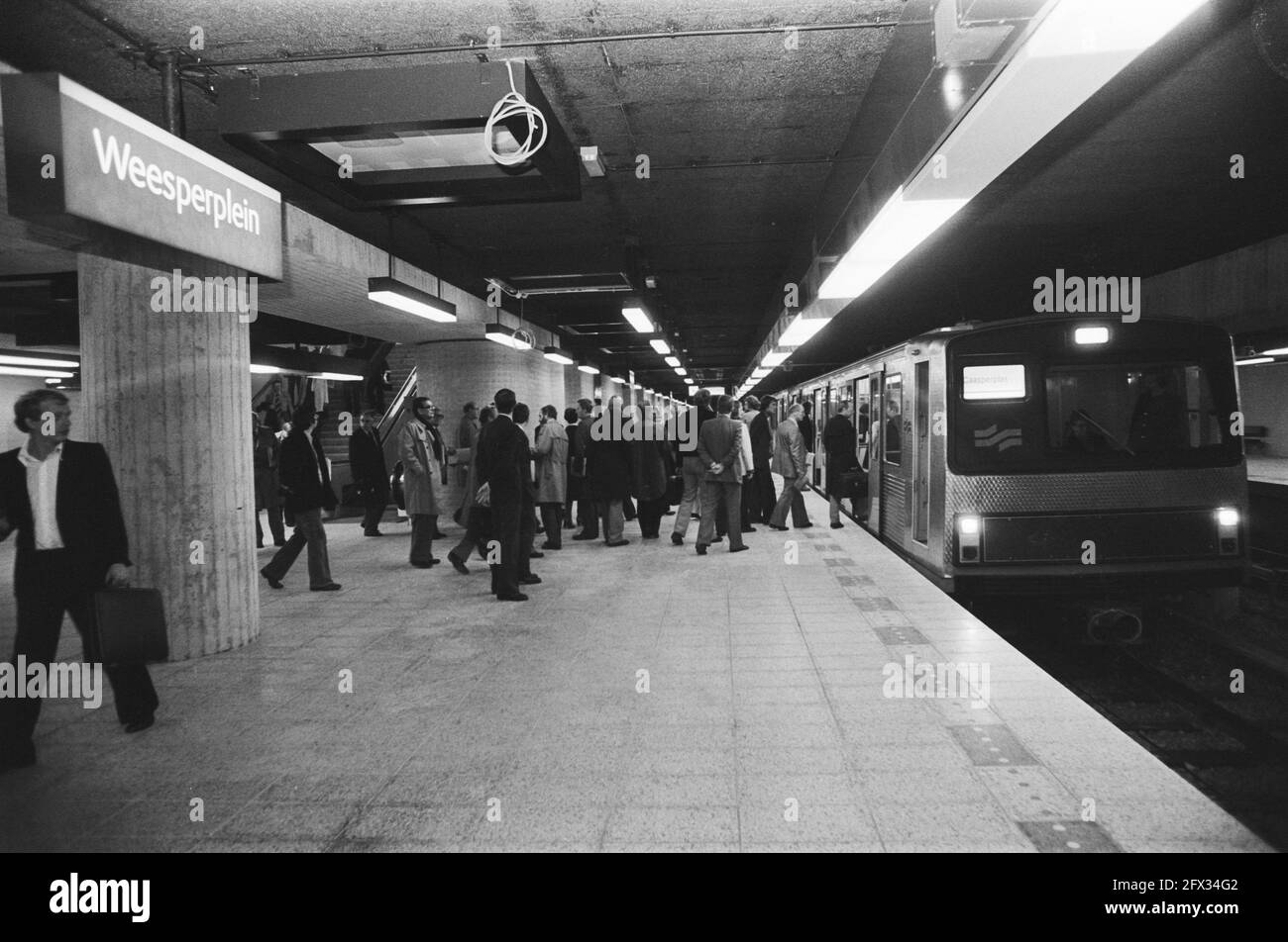 Metro trains during test runs on the track surface in the Bijlmermeer ...