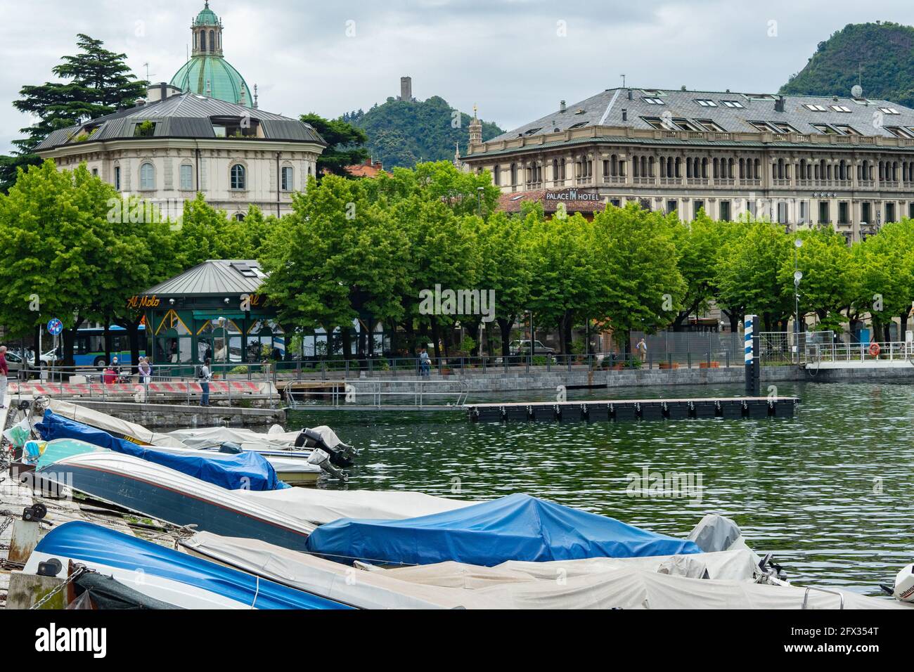 Como, Italy - June 8th 2020: City centre buildings at the shore of lago ...