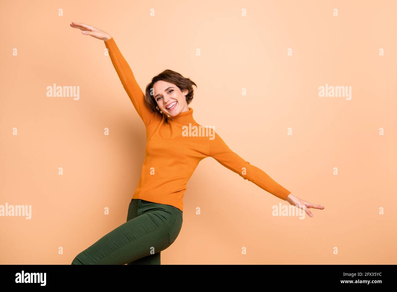 Photo of young happy smiling cheerful positive excited crazy girl ...