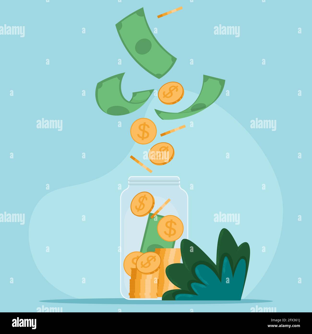 Save money concept. Saving dollar in jar. Money Jar. Vector ...