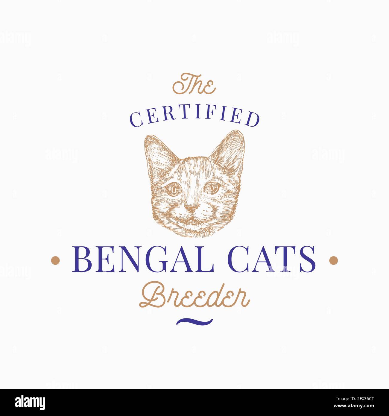 Cat Breeder Badge or Logo Template. Hand Drawn Bengal Breed Face Sketch ...