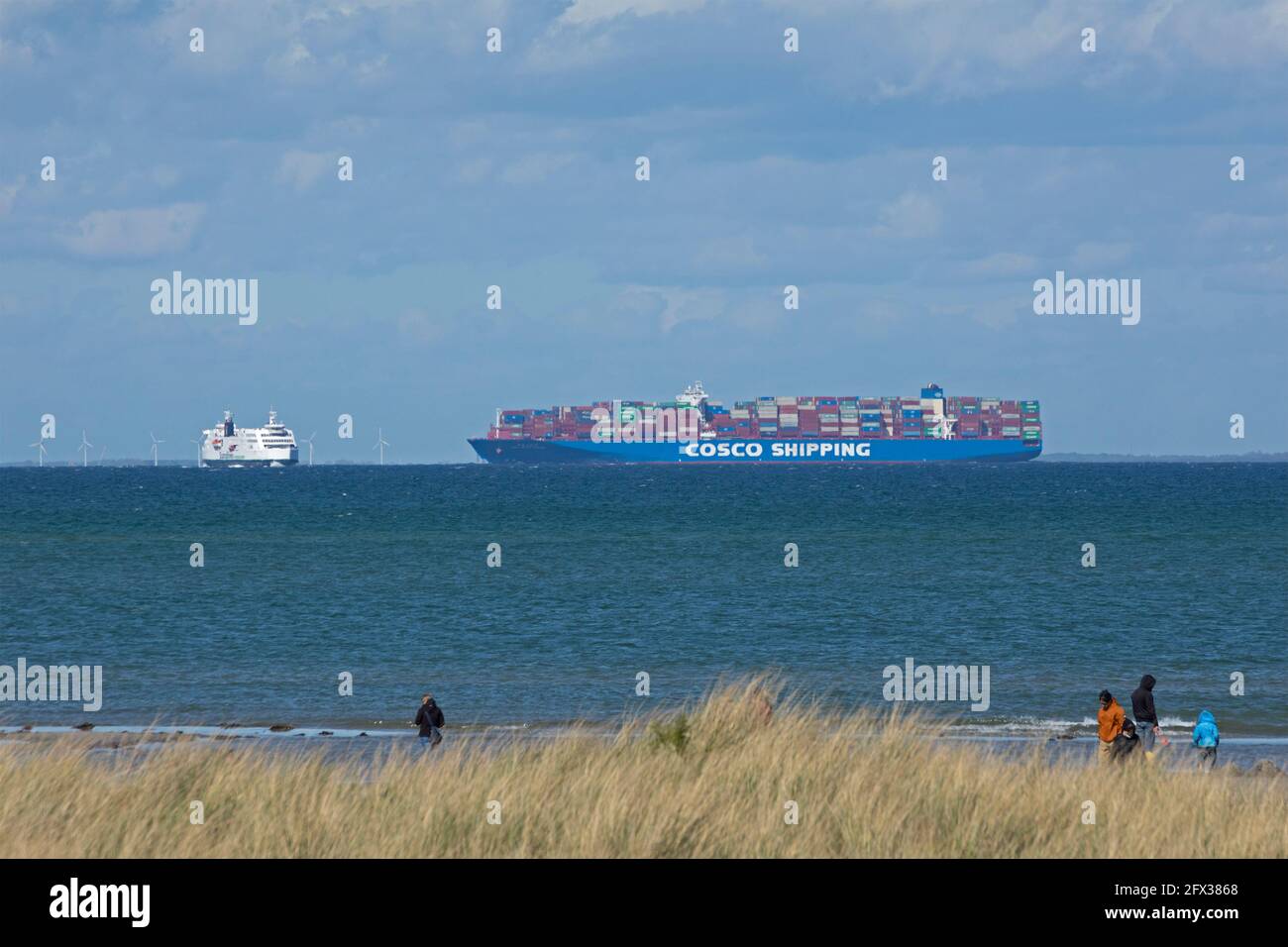 container ship and ferry off Puttgarden, Fehmarn Island, Schleswig ...