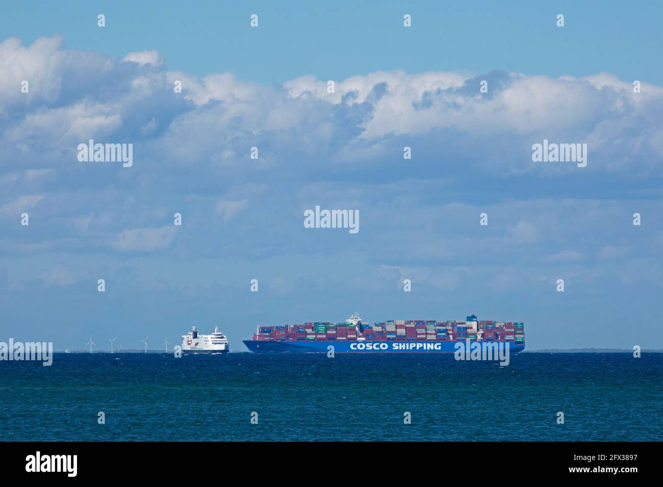 container ship and ferry off Puttgarden, Fehmarn Island, Schleswig ...