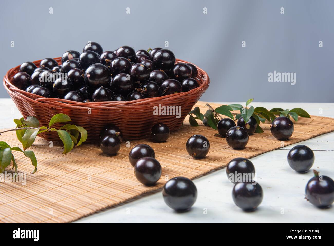 Jaboticaba or jabuticaba, very tasty Brazilian fruit. selective focus ...