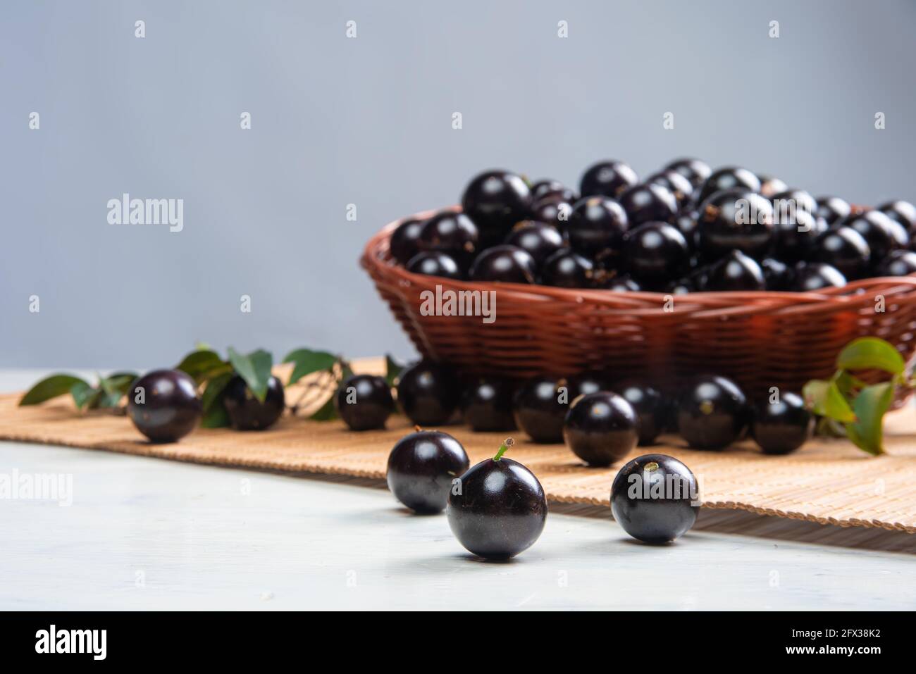 Jaboticaba or jabuticaba, very tasty Brazilian fruit. selective focus ...