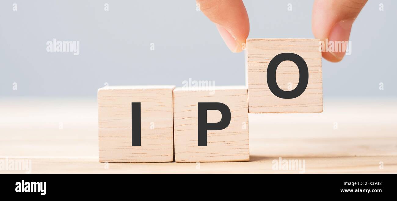 IPO (Initial Public Offering) word with wooden cube block, shares of a ...