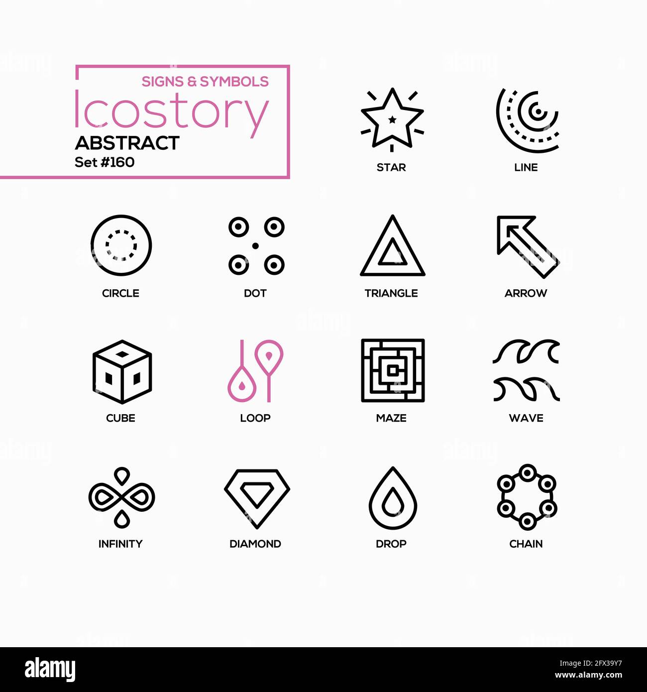 Abstract signs and symbols - line design style icons set. Black images ...