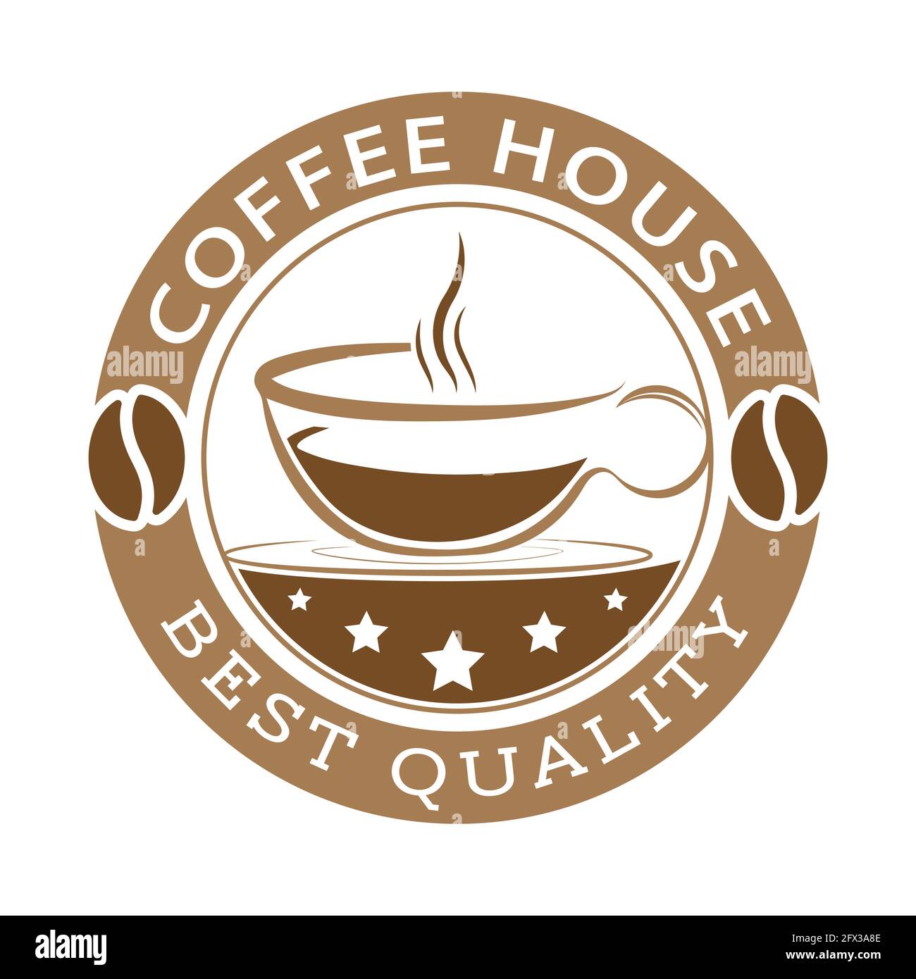 An impression of a stamp with a cup of coffee, coffee grain and ...