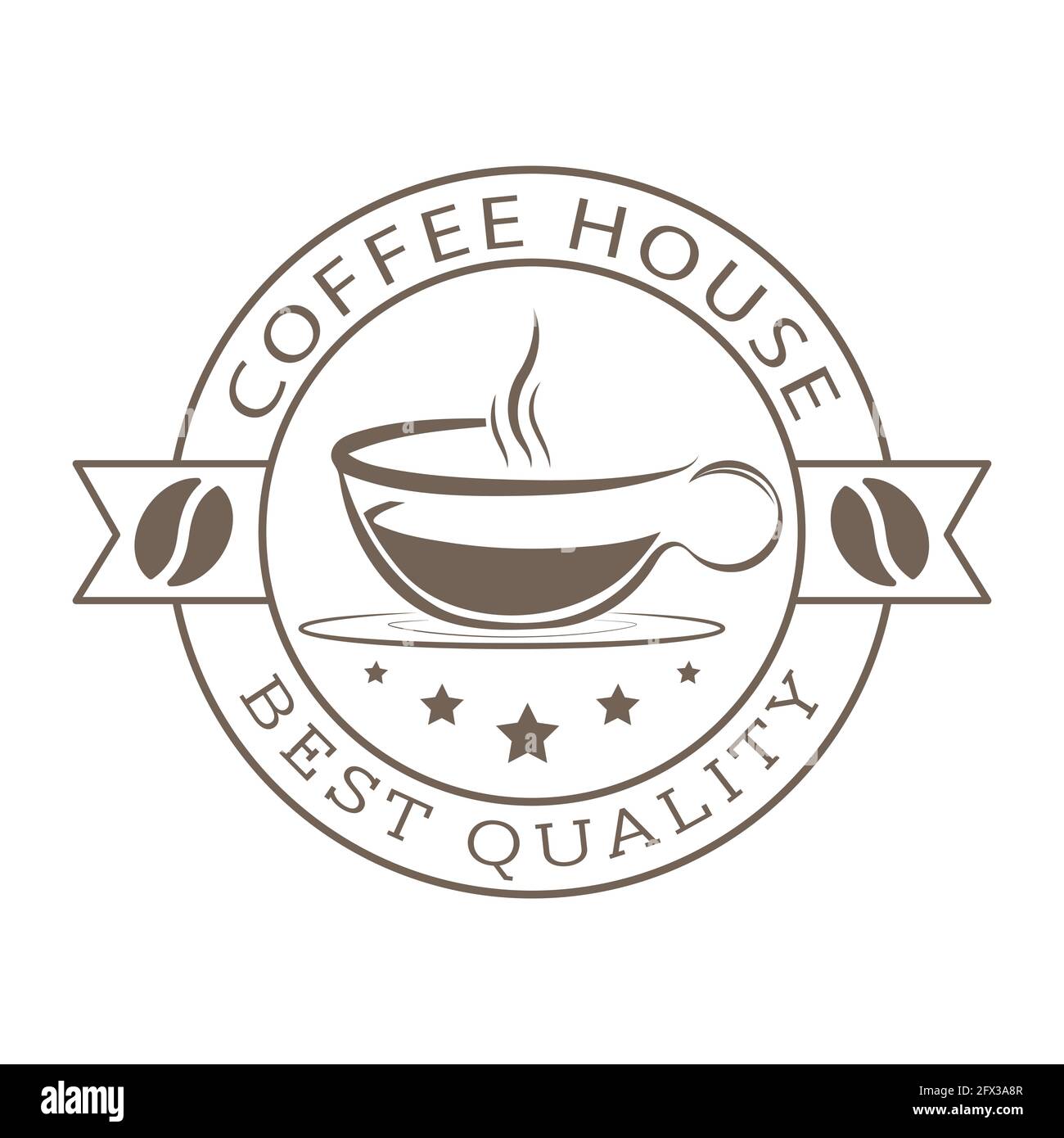 An impression of a stamp with a cup of coffee, coffee grain and ...