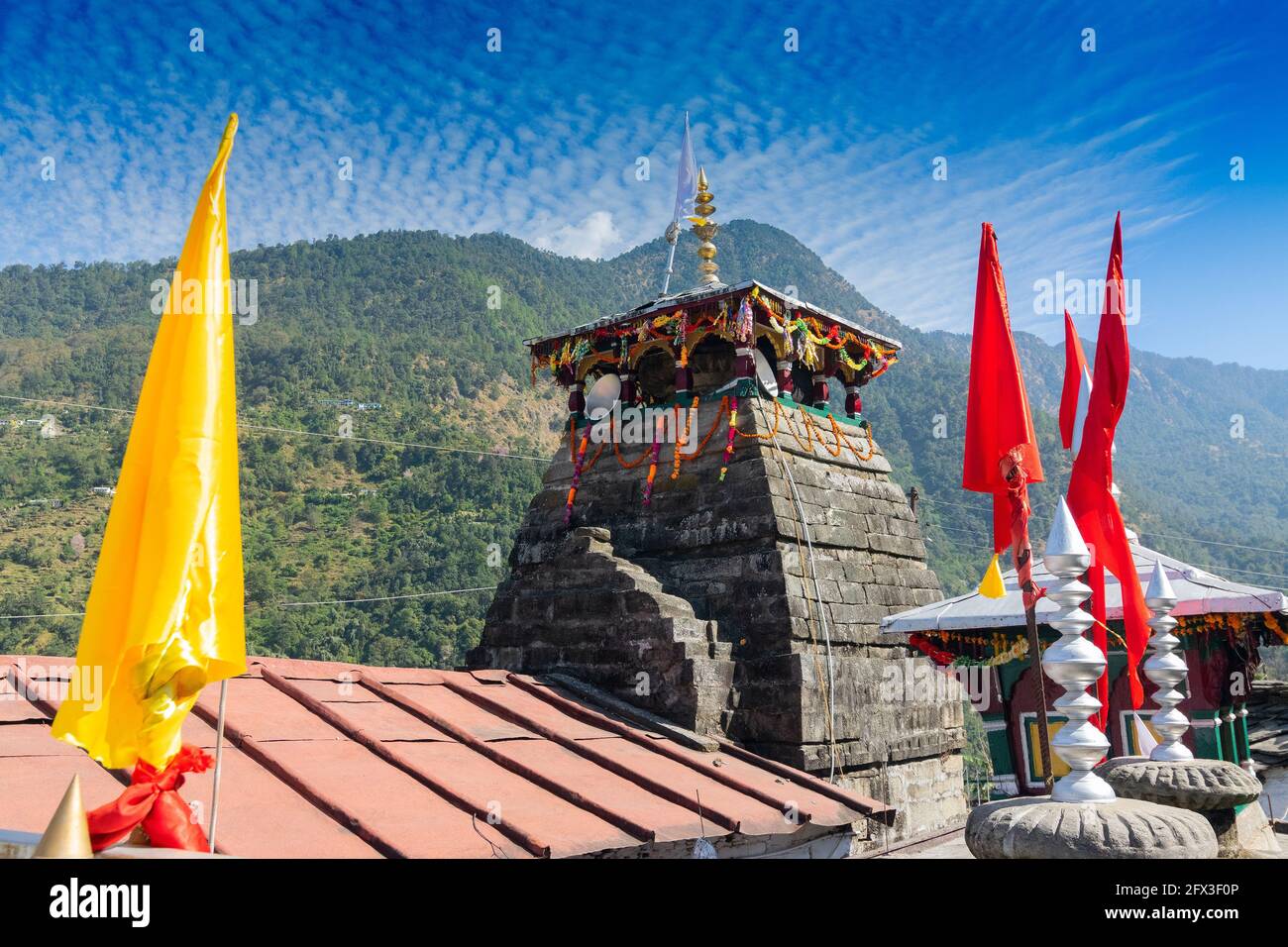 Markandey temple at Mukhumath , Uttarakhand, Garhwal , India. In winter ...