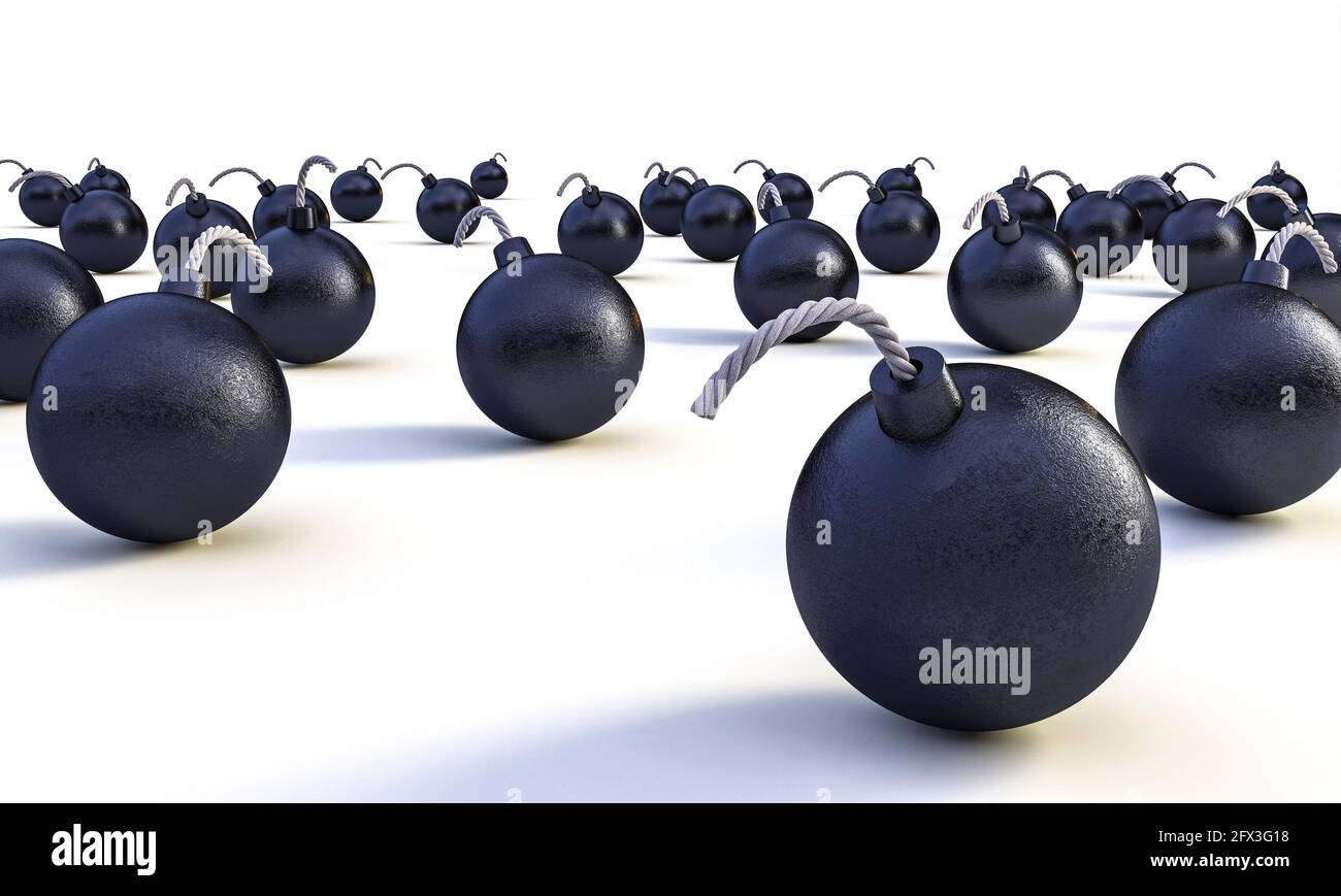 set of spherical bombs on the white background. 3d render Stock Photo ...