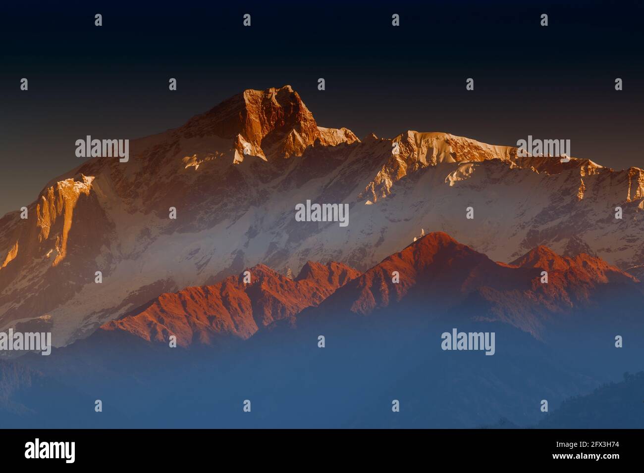 Sunrise on Chaukhamba , a mountain massif in the Gangotri Group of the ...