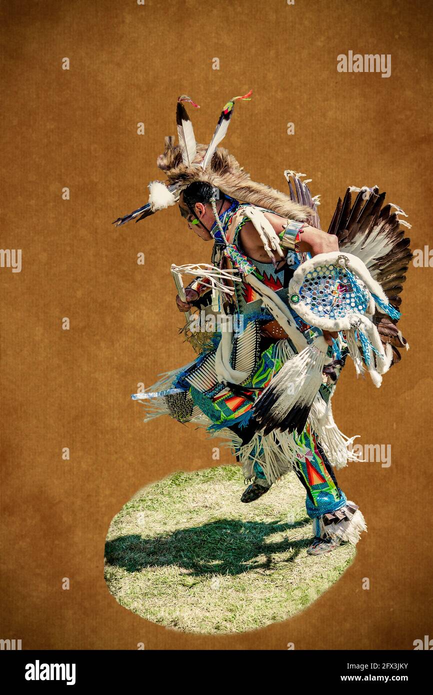 The young Indian, performs combat dance North American Indians Stock ...