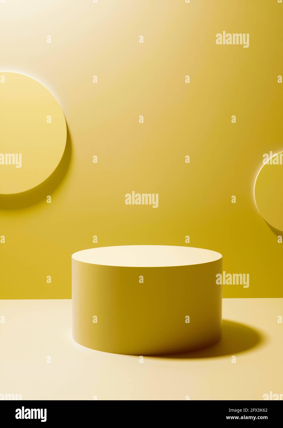 Circular display plinth on yellow studio background in front of two ...