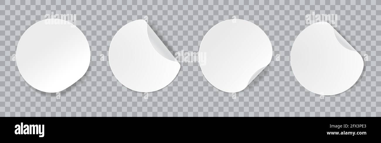 Round stickers. White adhesive sticker with curled edges. Circular ...