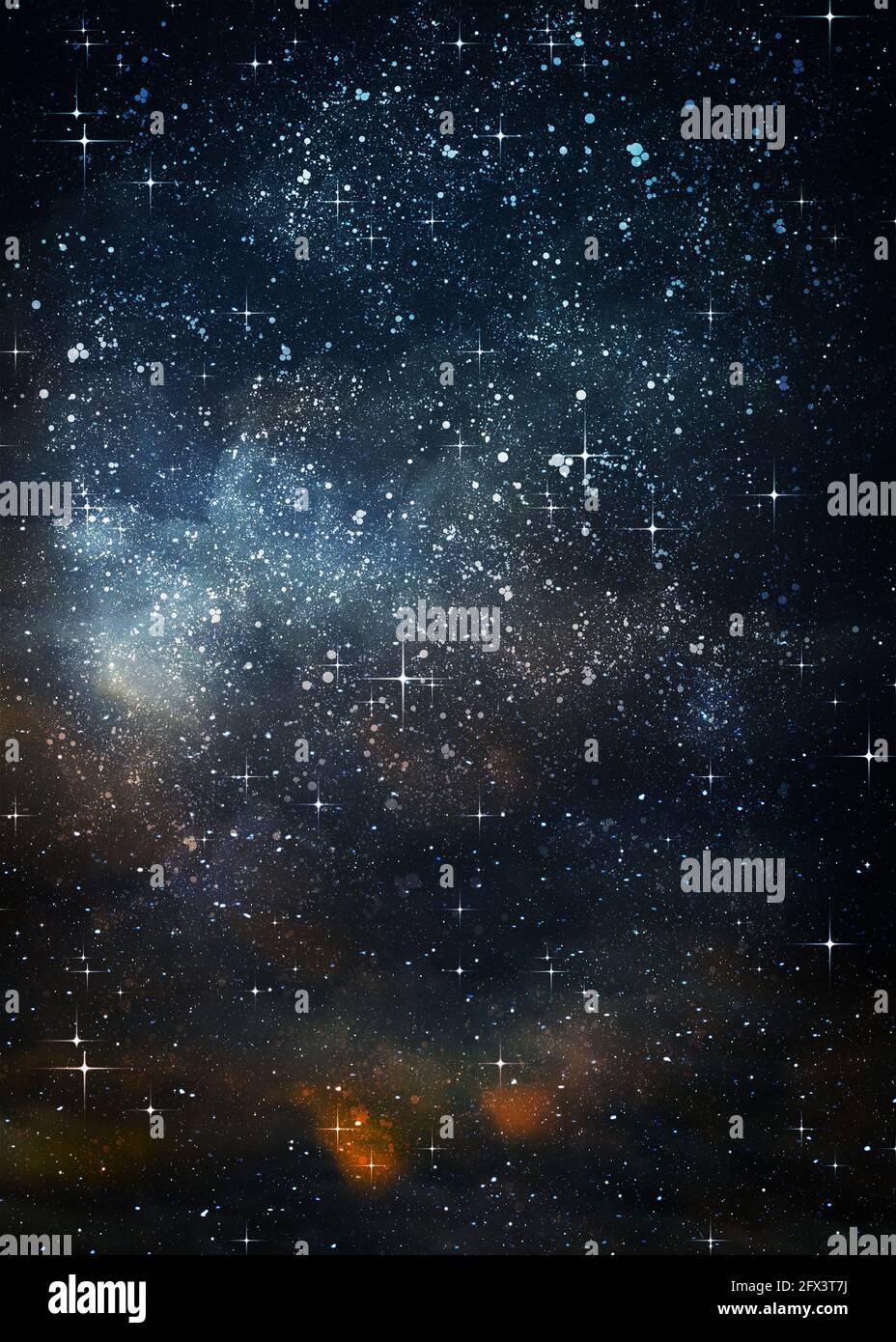 Abstract dark blue space background with glowing stars and clouds ...