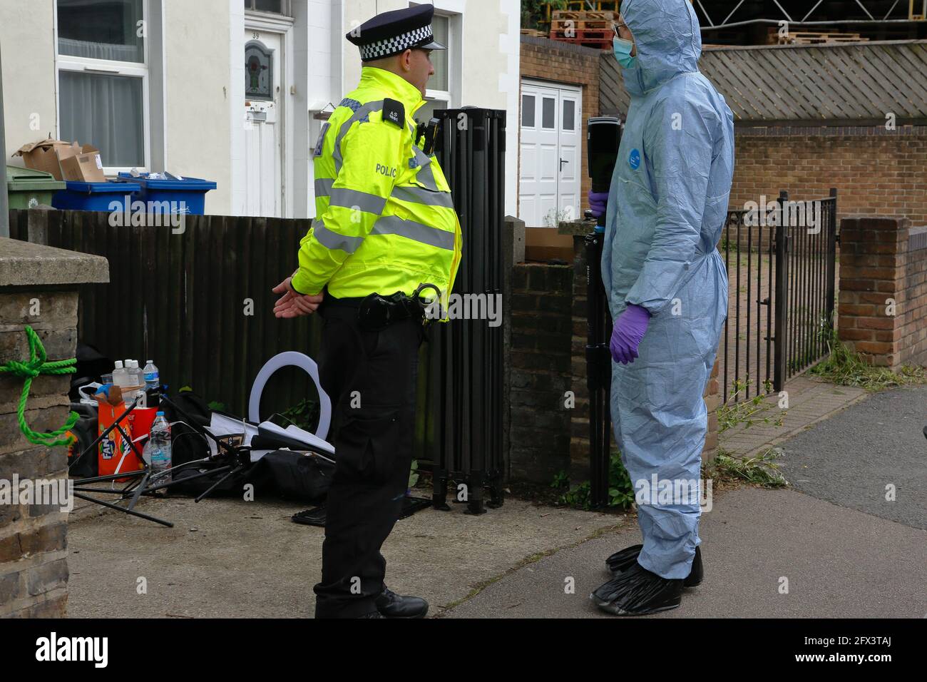 London (UK), 25 May 2021: Police forensics examine the house on ...