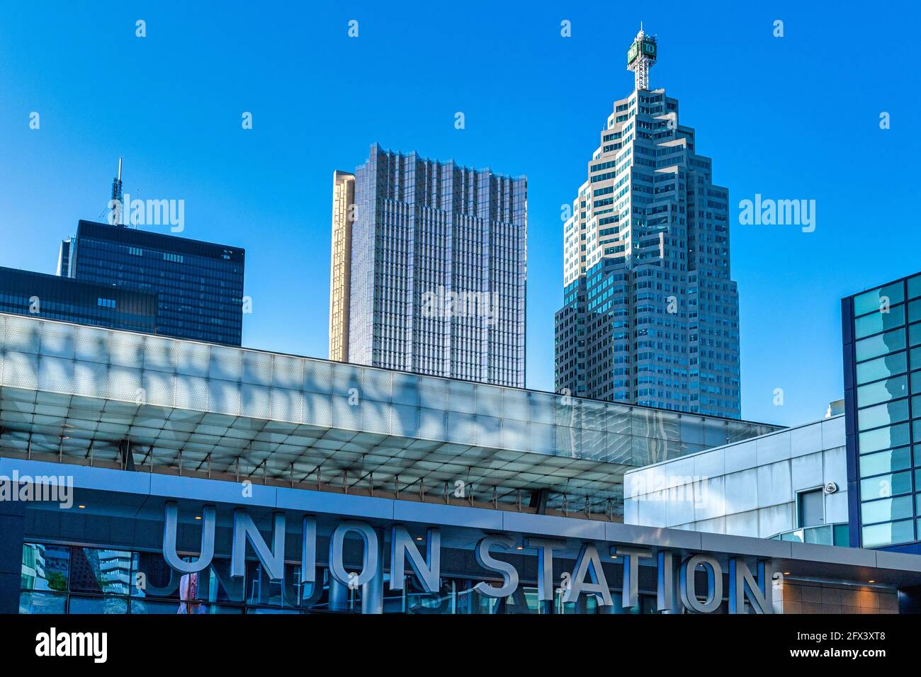 Union Station entrance in the downtown district of Toronto, Canada. The ...