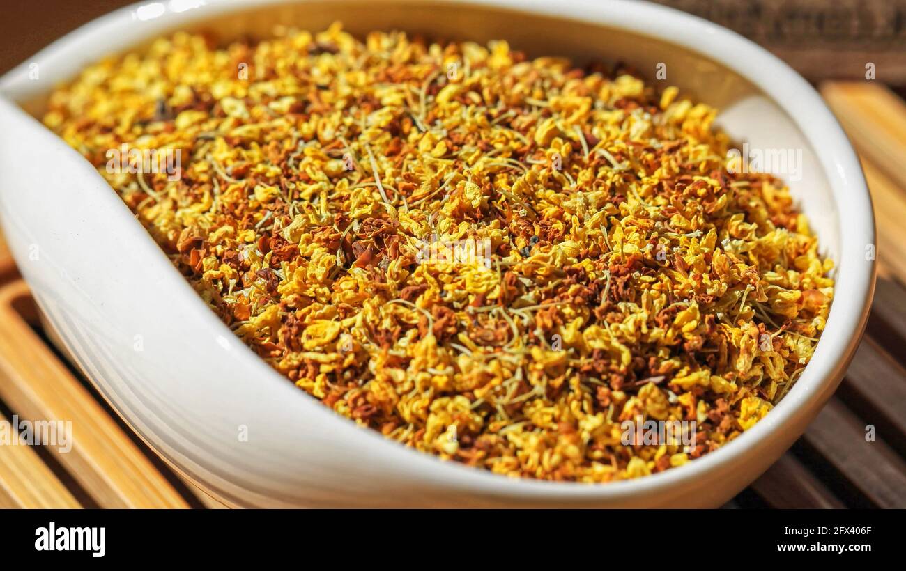 Bright, yellow osmanthus flowers for tea drinking in Tea presentation ...