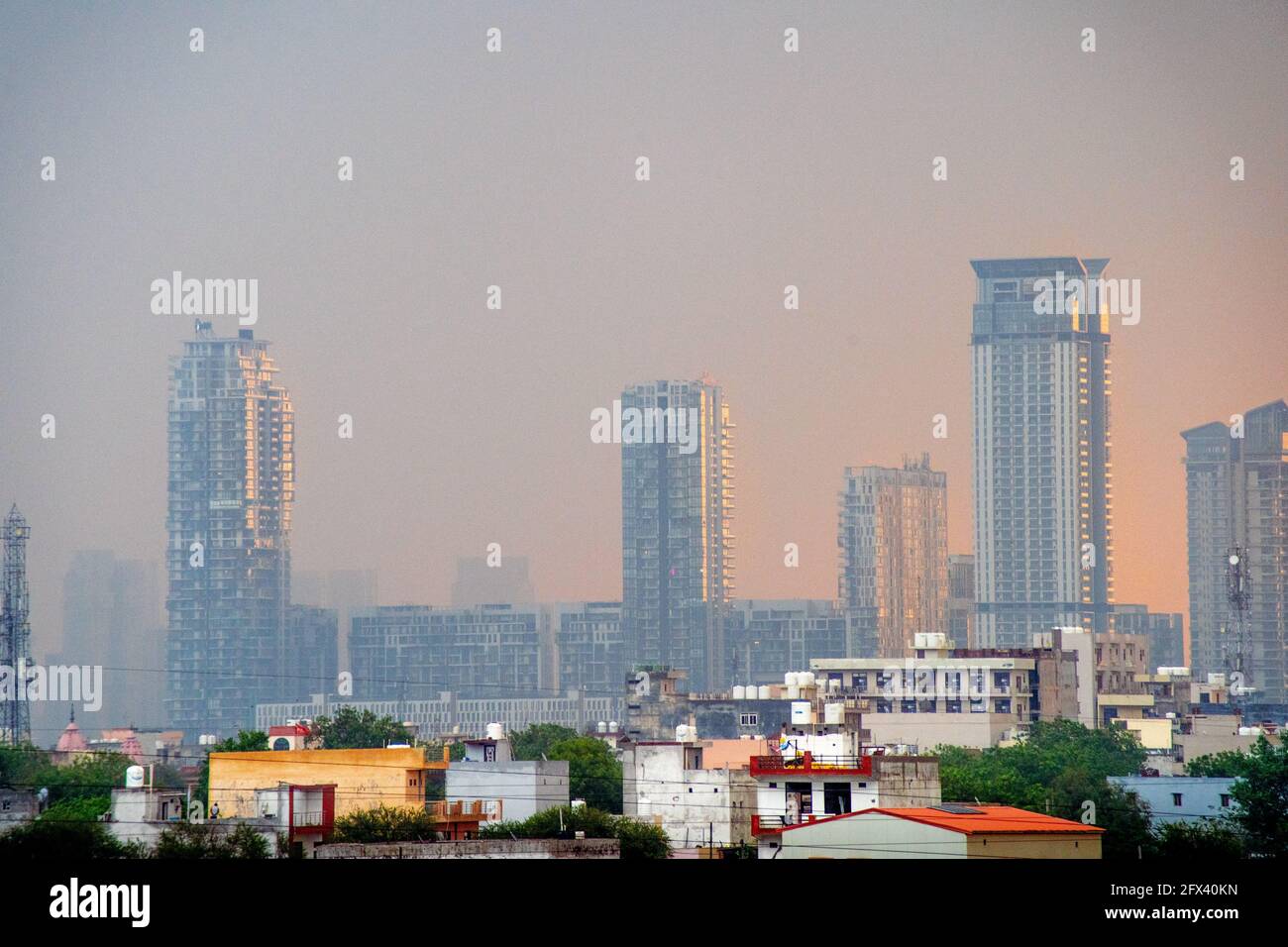 Zoomed in shot showing glass skyscrapers multi story floor tall ...