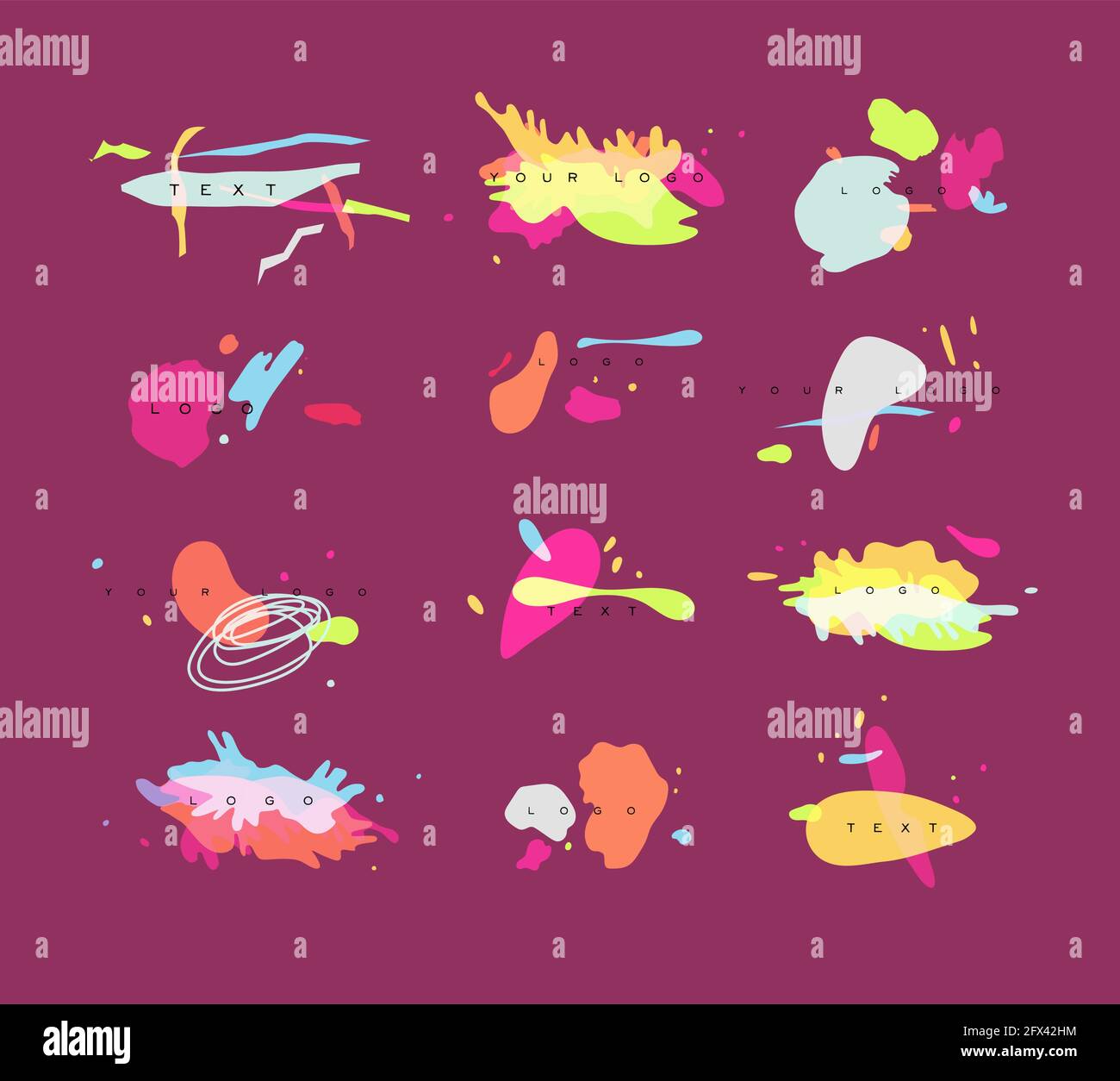 Design symbols drawing in vivid stylish abstract art on crimson ...