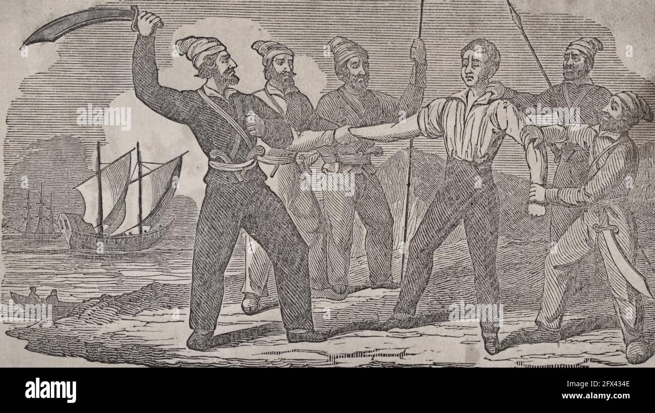 The Pirates striking off the arm of Captain Babcock, of the English ...