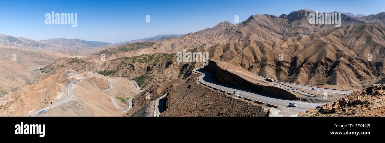 Pass road, Tizi`n`Tichka in the Atlas Mountains in the south of Morocco ...