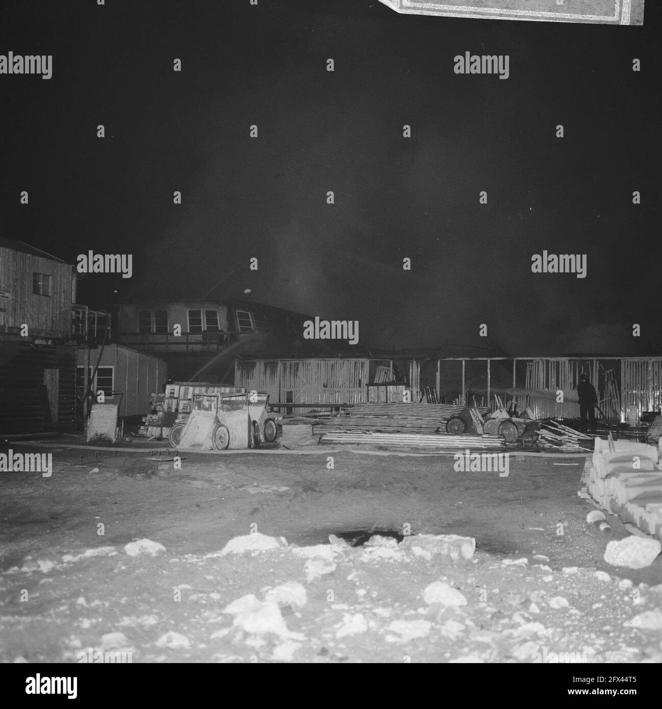 The burning construction shack at night, November 26, 1965 ...