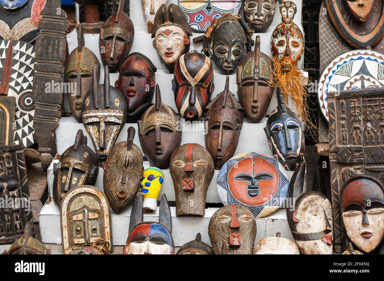 Various African masks on a bazaar in Morocco, Africa Stock Photo - Alamy