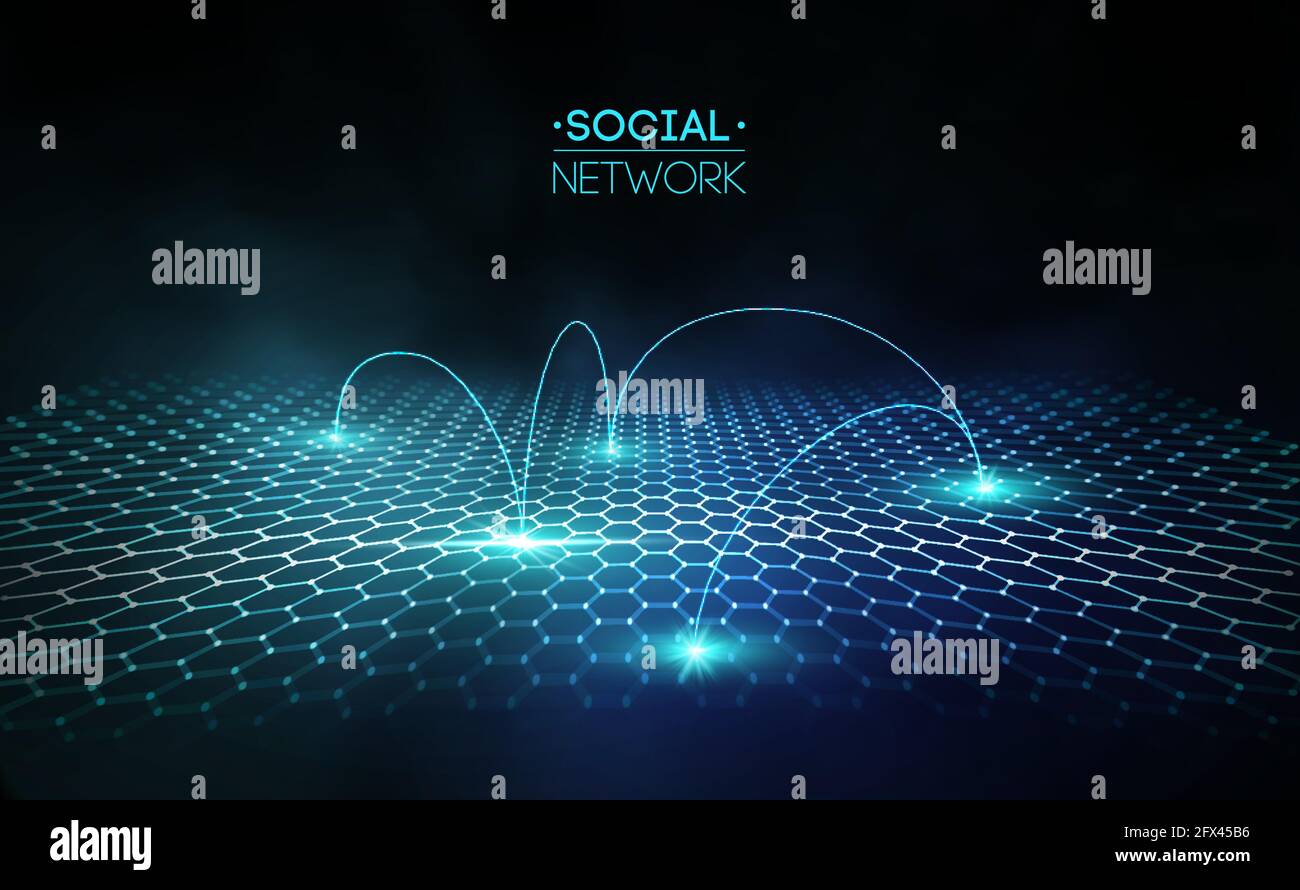 Social media blue abstract technology background. Global social network ...