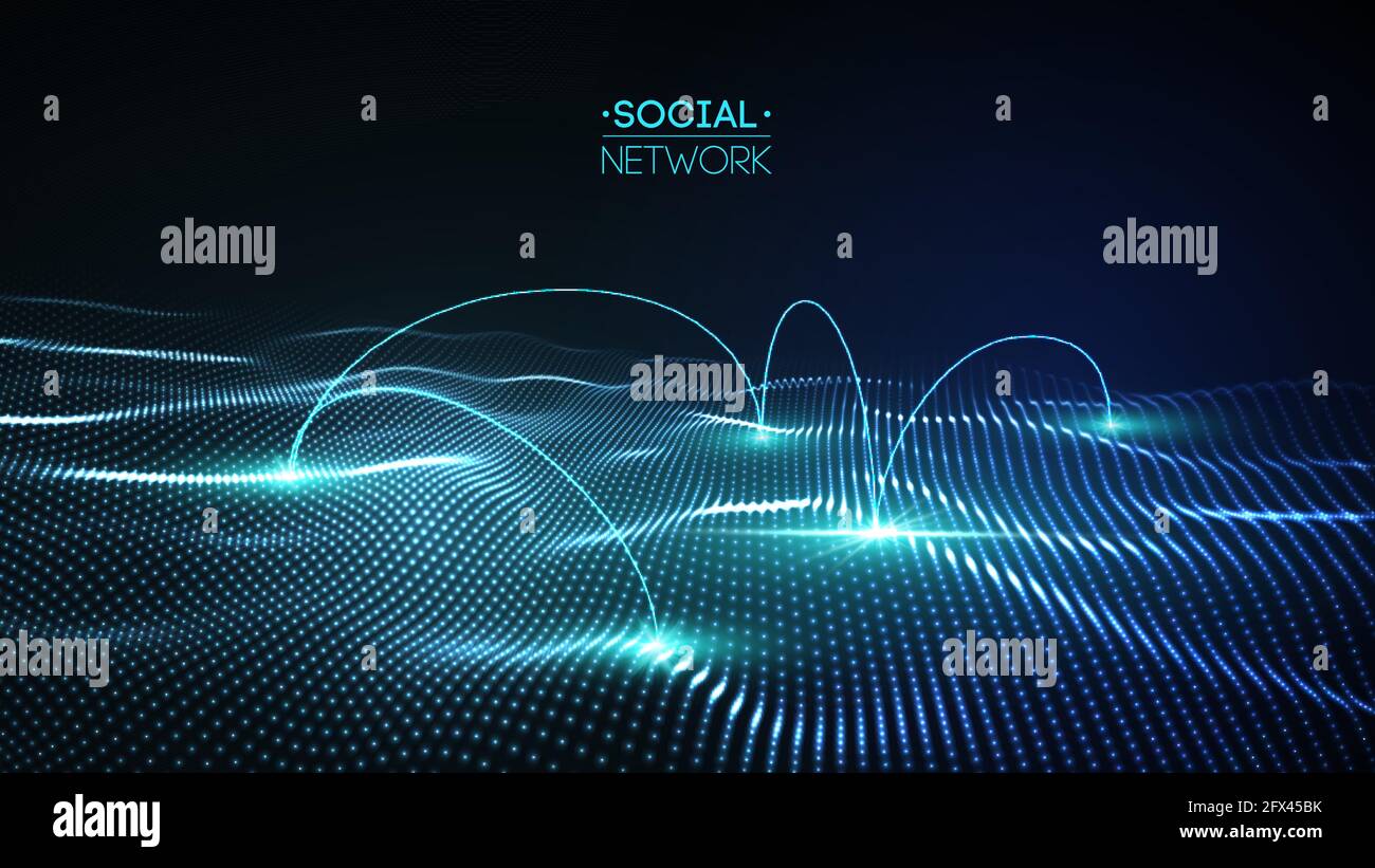 Social media blue abstract technology background. Global social network ...