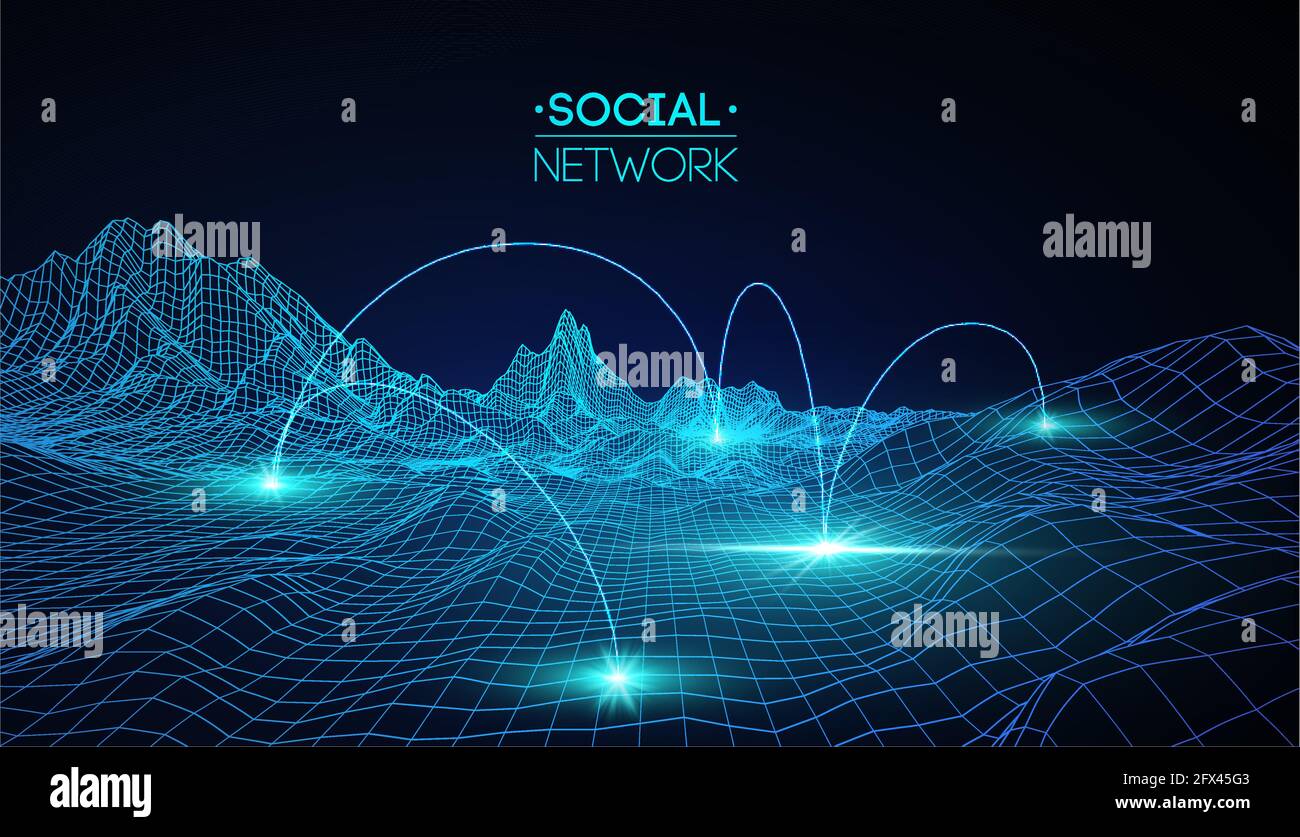Social media blue abstract technology background. Global social network ...