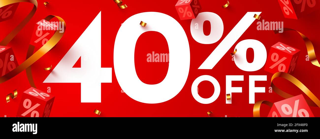 40 percent Off. Discount creative composition. 3d mega sale symbol with ...