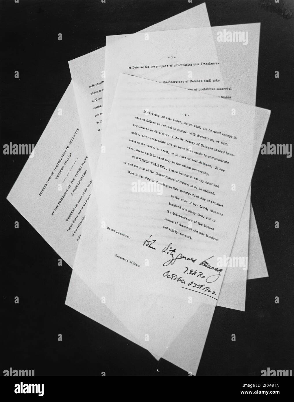 23 October 1962 Proclamation signing, Interdiction of the Delivery of ...