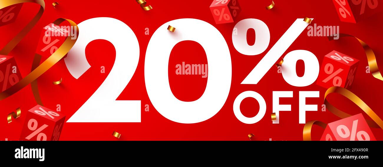 20 percent Off. Discount creative composition. 3d mega sale symbol with ...