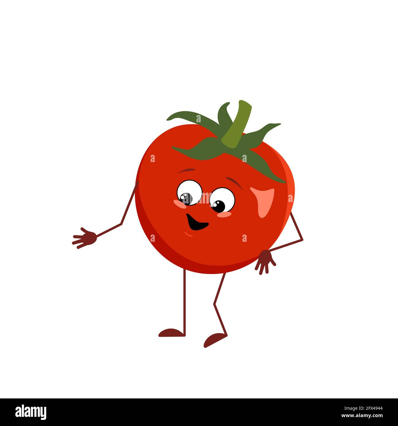 Cute tomato character with joy emotions, smiling face, happy eyes, arms ...