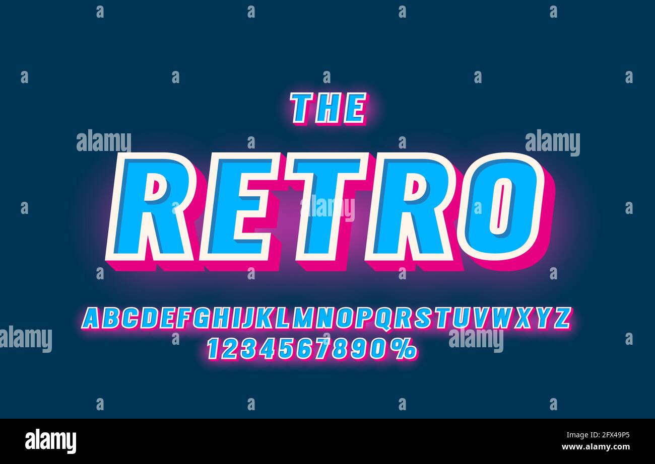 Retro font set collection, letters and numbers symbol. Vector ...