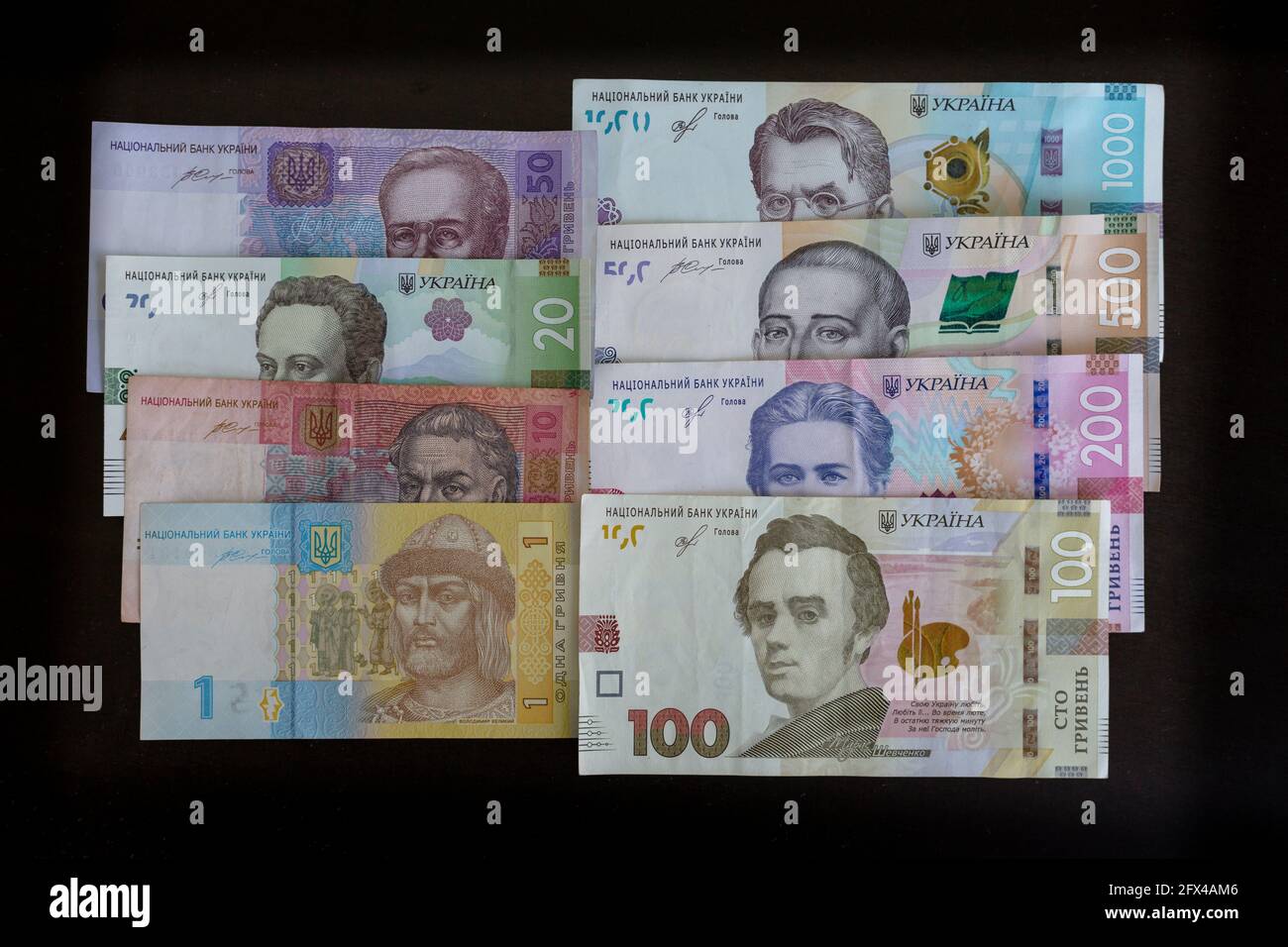 Paper money different denominations, Ukrainian hryvnia background with ...