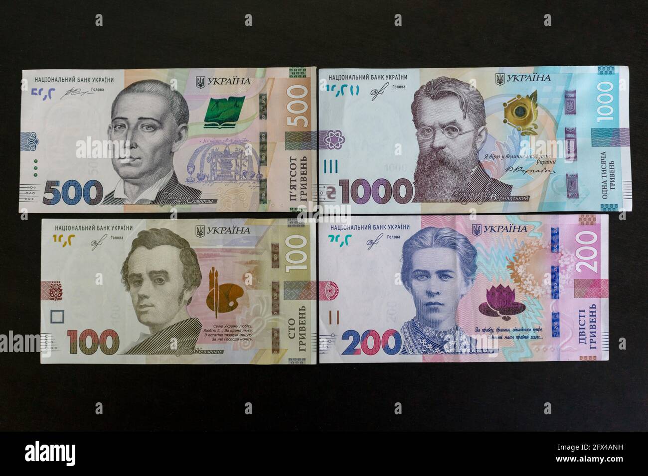 Paper money different denominations, Ukrainian hryvnia background with ...