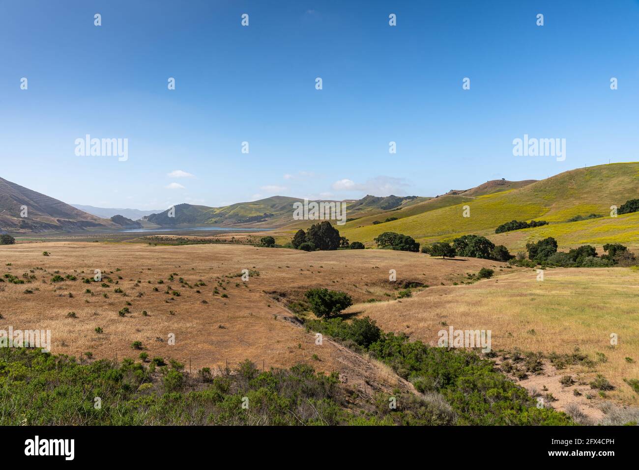 Santa Maria, CA, USA - May 21, 2021: Brown dried ranch land and green ...