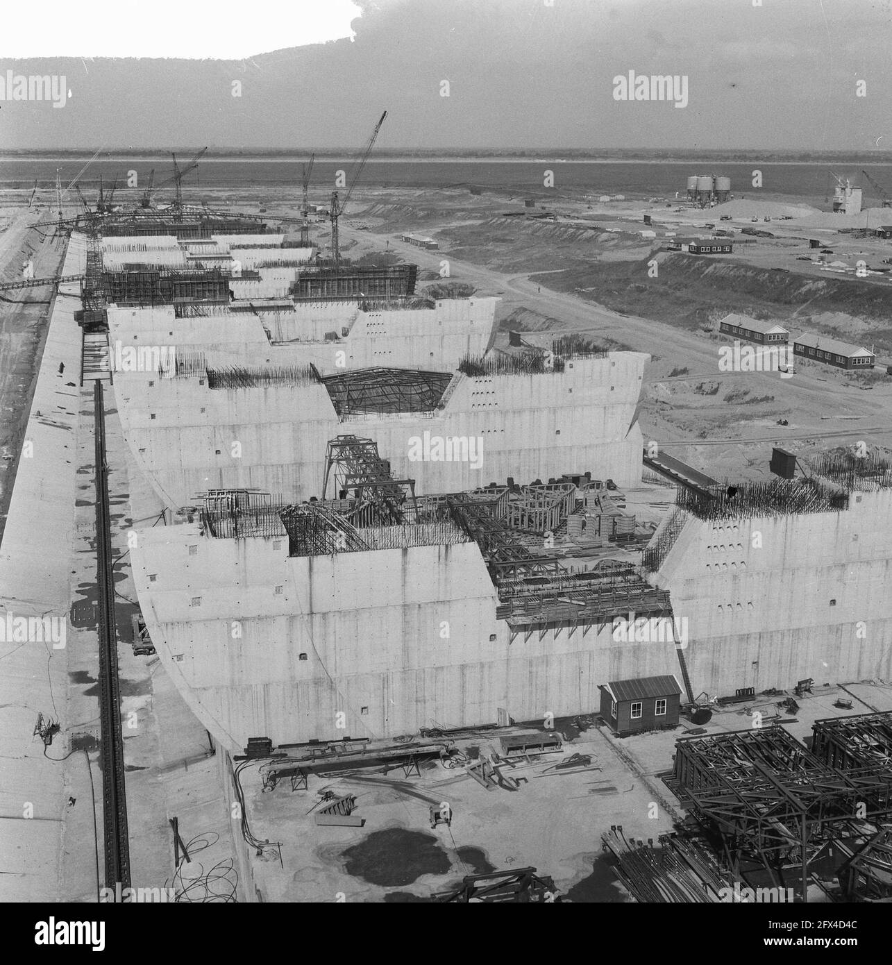 Delta Works in the Haringvliet. Overview from large bridge crane, May 9 ...