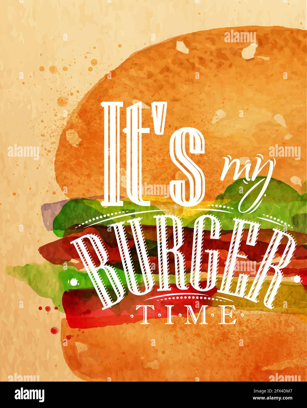Poster burger lettering Its my burger time drawing with color paint on ...
