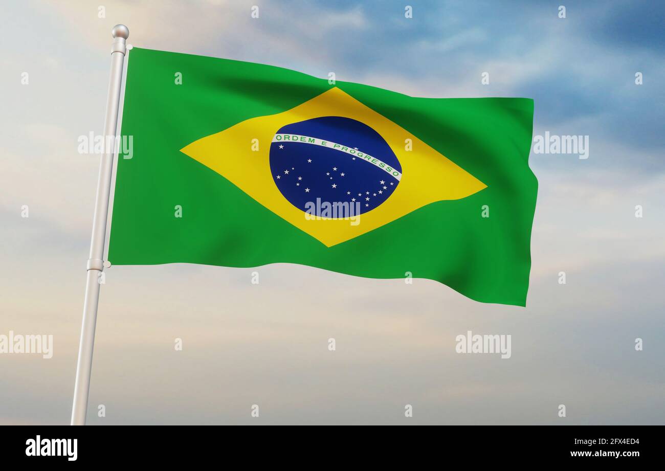 Brazil Flag Waving High in the Sky 3D Rendered concept design. New ...
