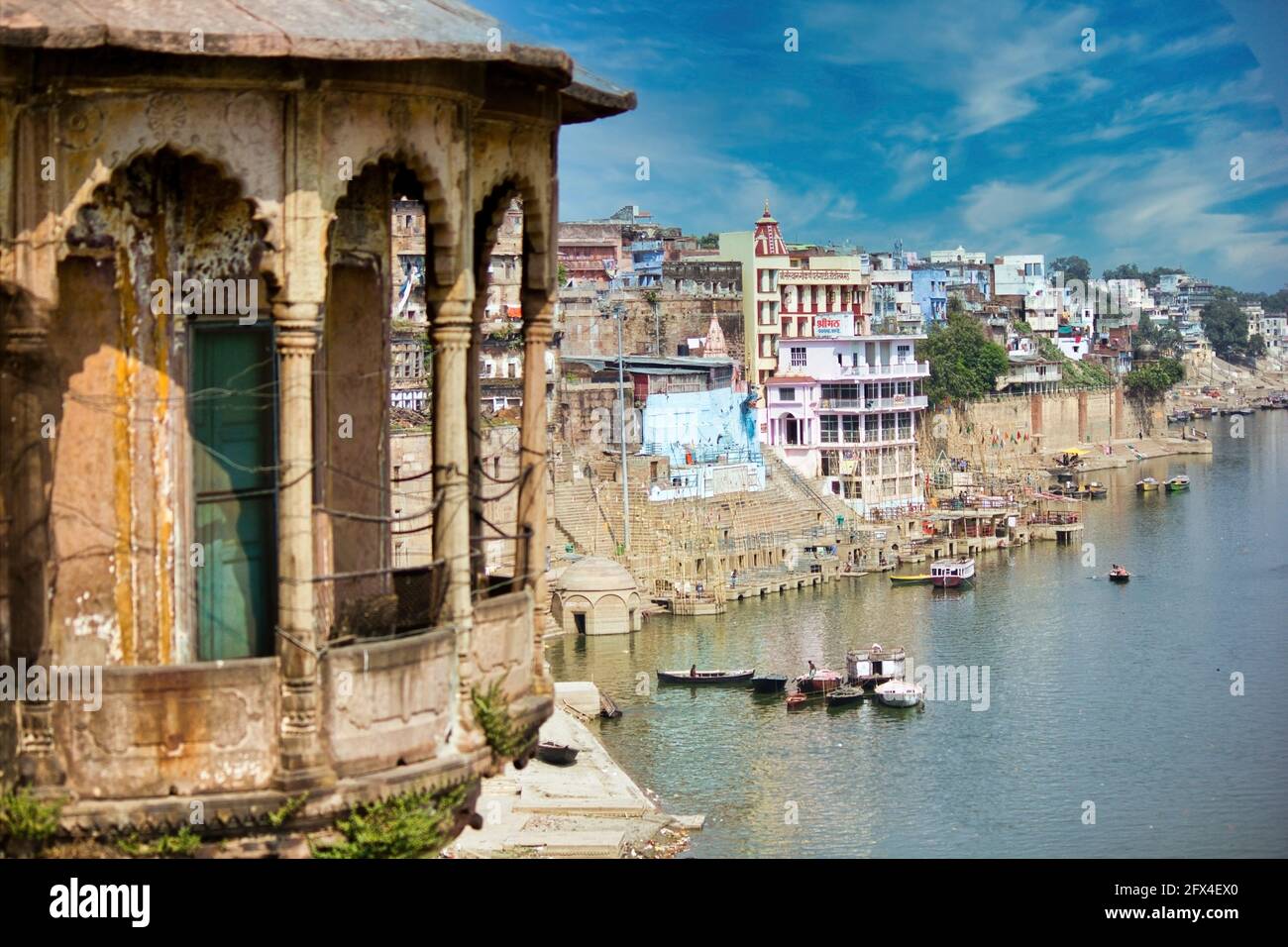 Varanasi, India - November 01, 2016: Wide angle top view of Banaras ...