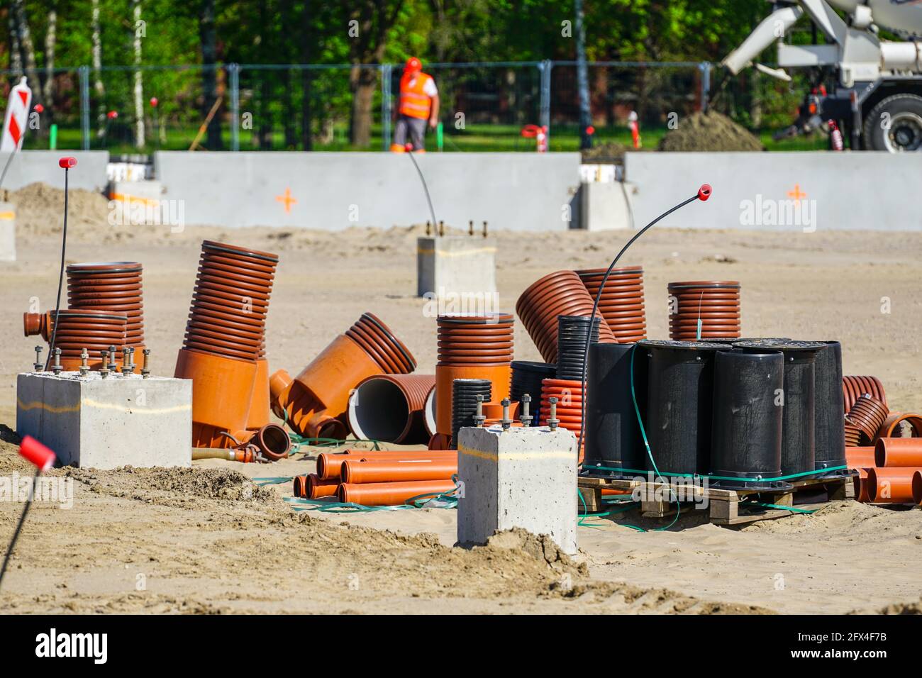 colorful view of the construction site with various tubular and other ...
