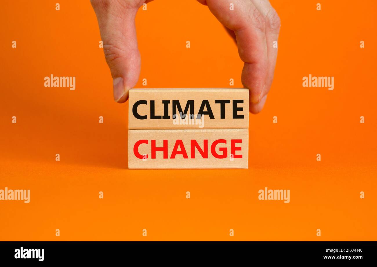 Climate change symbol. Wooden blocks with words 'Climate change' on ...