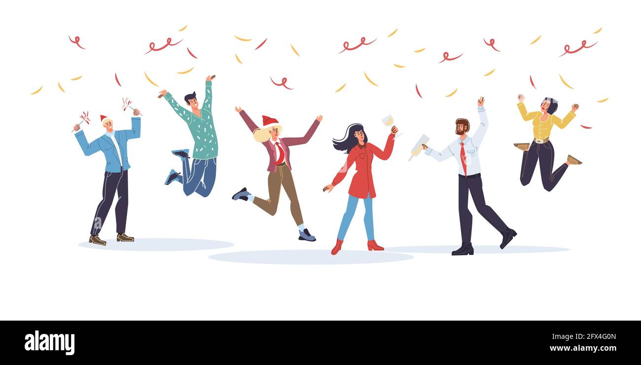 Flat cartoon characters friends party celebrate vector illustration ...